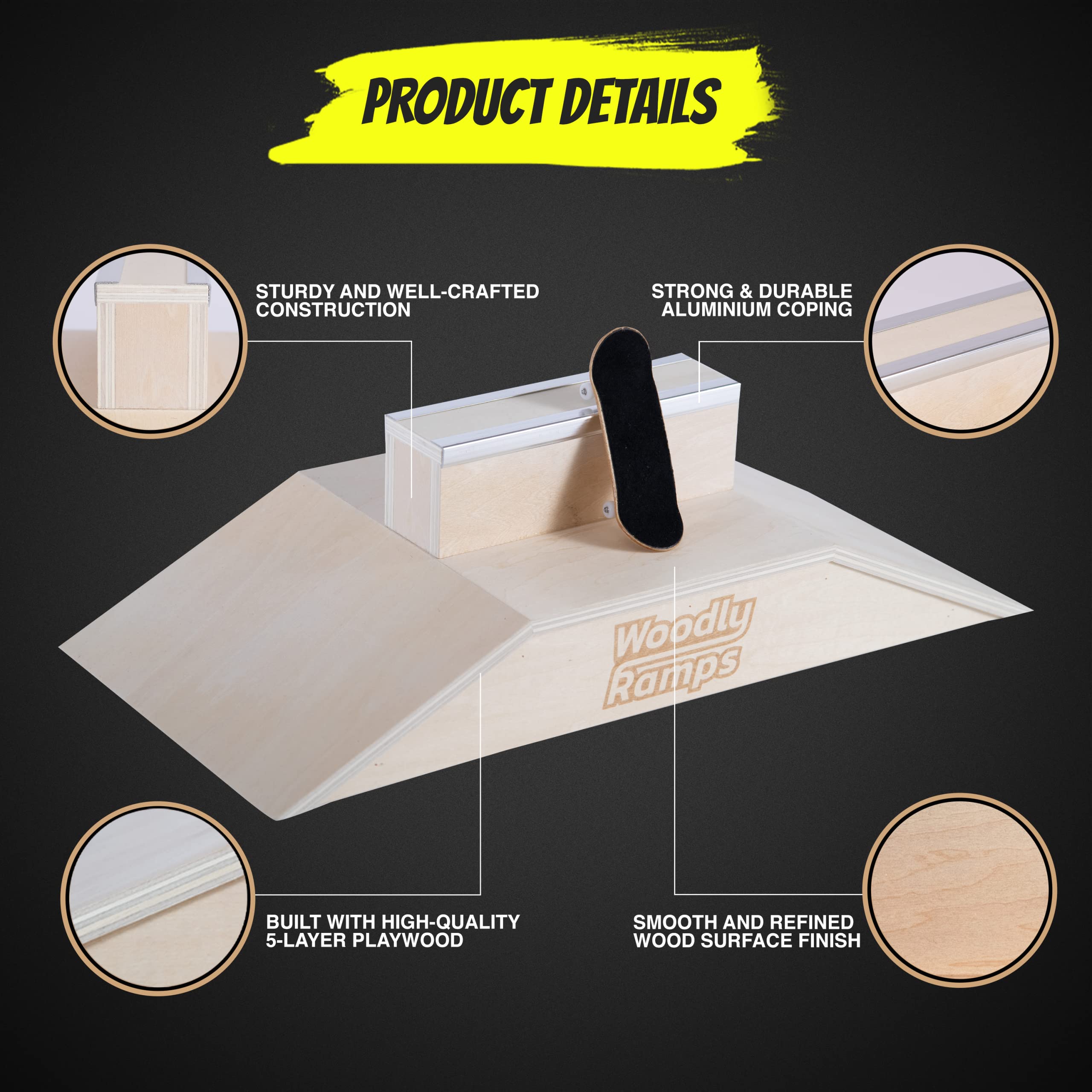 Woodly Ramps - Fun Box - Fingerboard Skatepark Ramp Game for Fingerboards, Bike, Scooters - Fingerboard obstacles, Finger skateboards