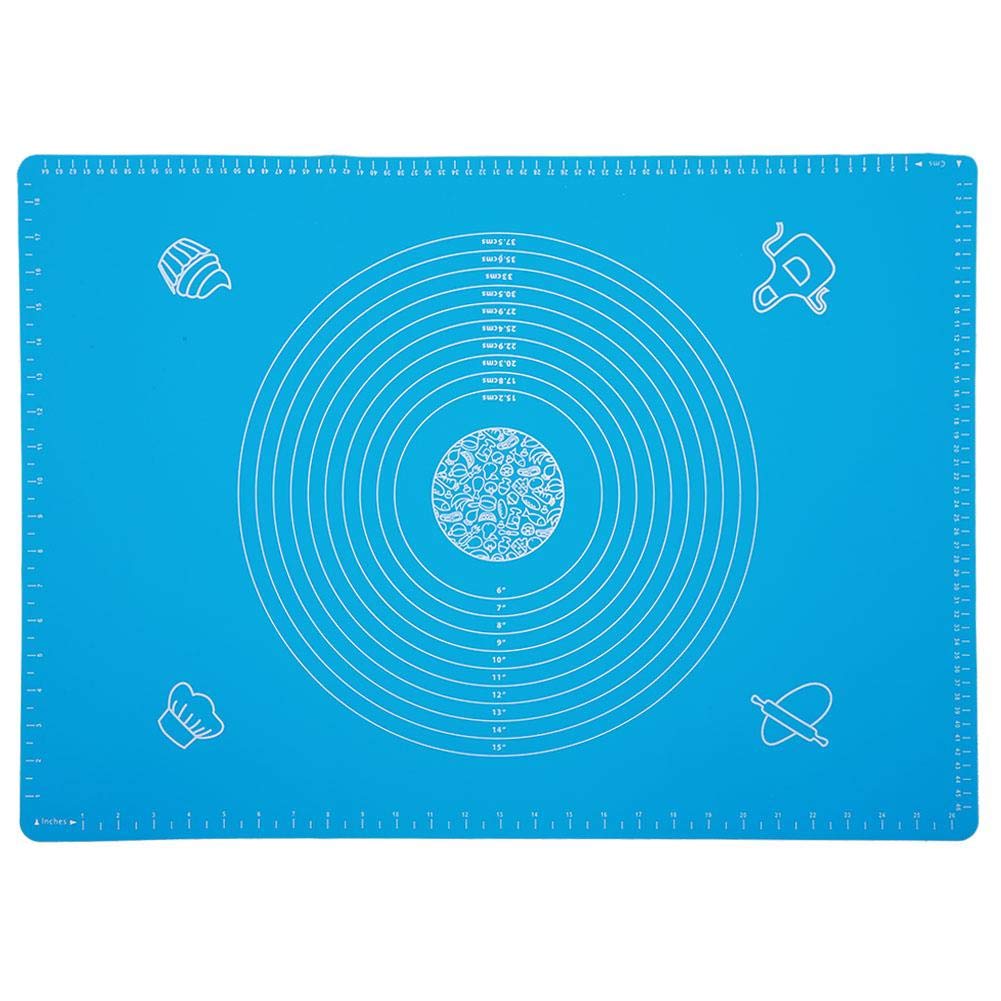 Silicone Dough Mats, Non-Slip Pastry Mats Kneading Mat with Scales Measurement Large Non Stick Kitchen Baking Mat for Rolling Kneading Dough 50 * 70 cm (Blue)