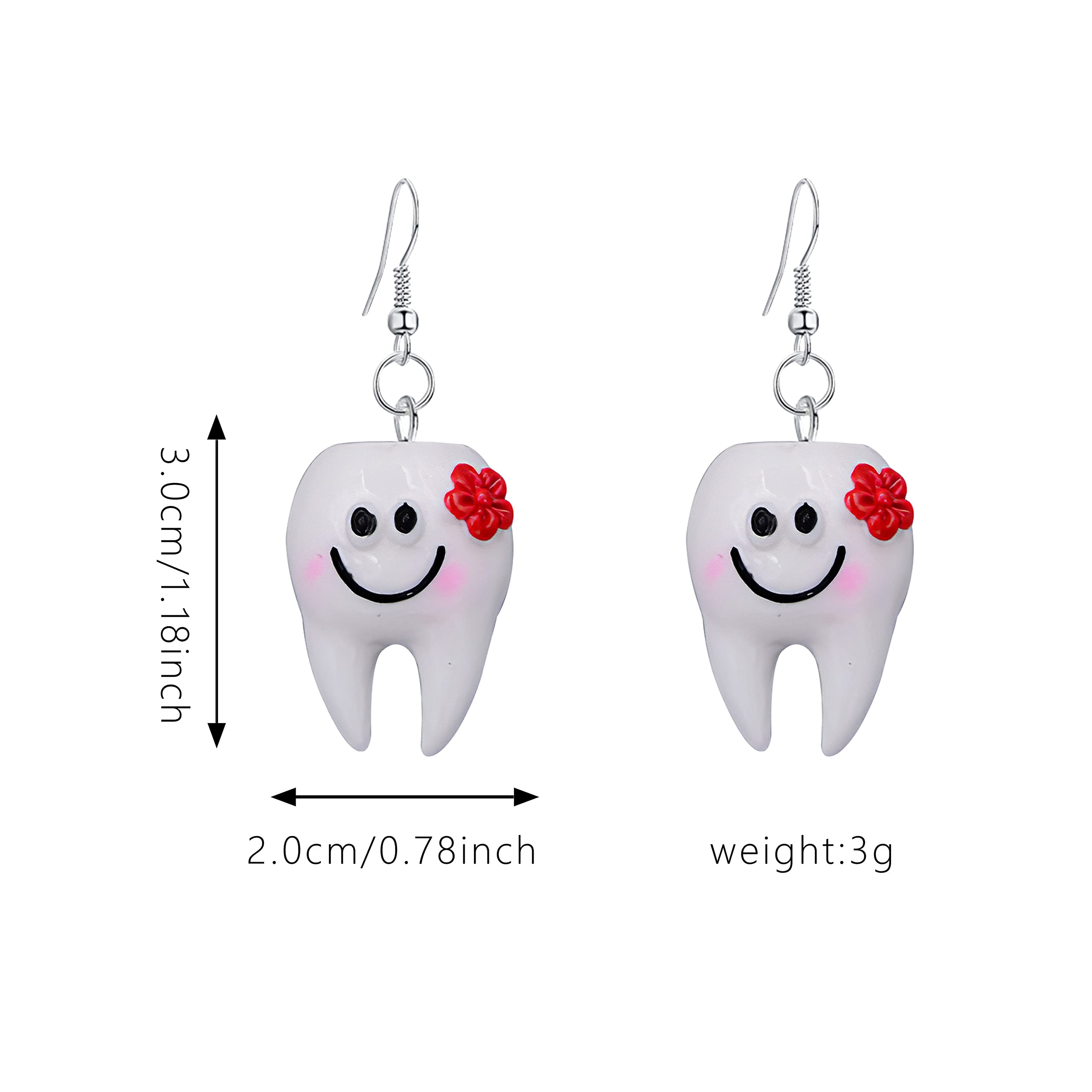 Seakuur 2 Pairs Cute Tooth Dangle Earrings for Women Funny Dentist Jewelry Graduation Gift (White)