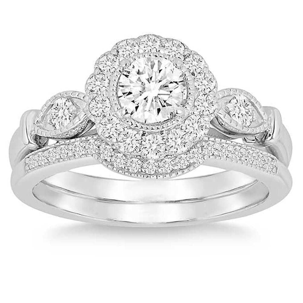 Vintage Wedding Ring Set for Women White Gold 1 Carat Center Moissanite Bridal Sets Wedding Rings Engagement Ring Set Platinum Plated Silver Anniversary Promise Rings for Her with Text Engravingļ¼size 6.5)
