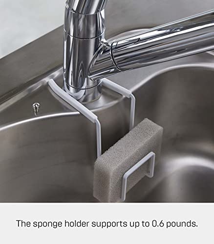 YAMAZAKI home 4388 Faucet-Hanging Sponge Holder-Kitchen Organizer Sink Rack Basket, One Size, White
