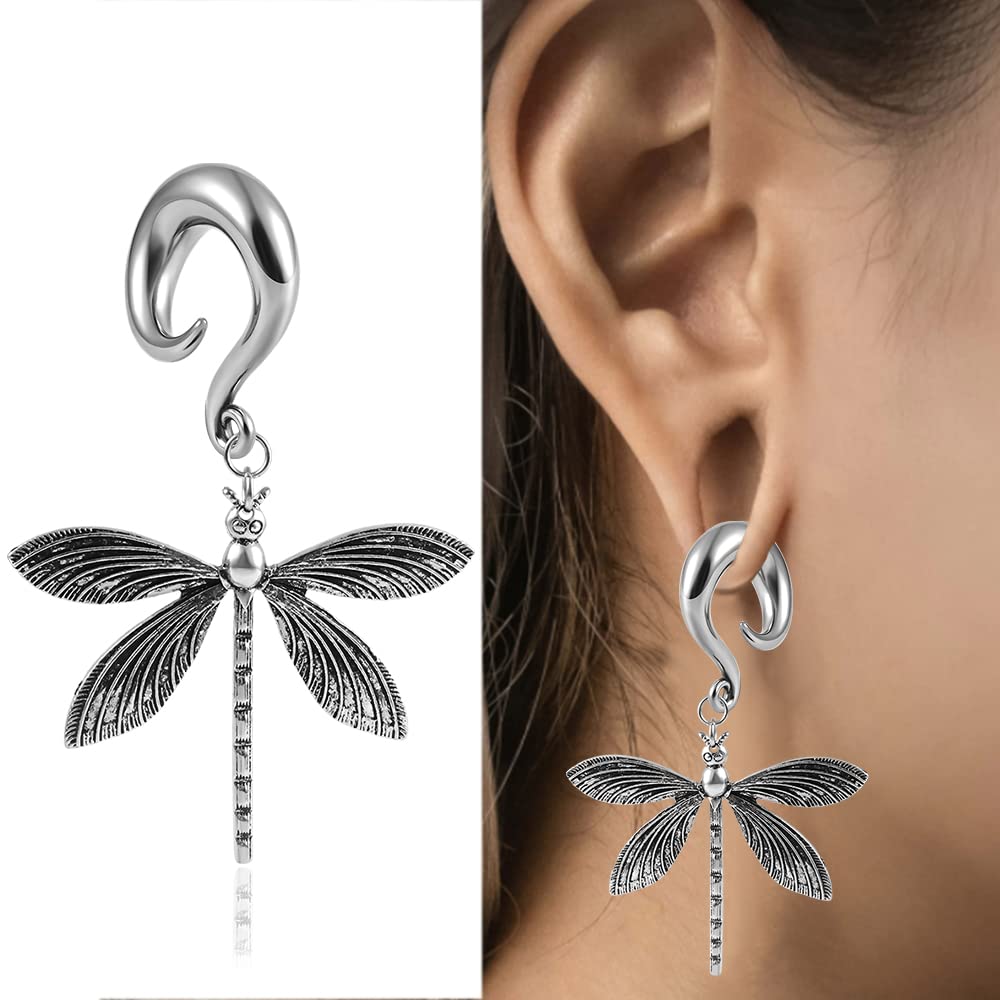 Vankula Dragonfly Pendant Hypoallergenic Stainless Steel 0g 2g Plugs Ear Gauges Tunnels Piercing Expander Stretchers Hook Body Jewelry