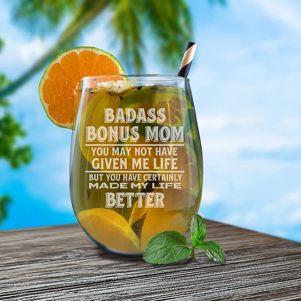 shop4ever Stepmom You May Not Have Given Me Life But You Certainly Made My Life Better Engraved Stemless Wine Glass Mother's Day Gift 15 oz.