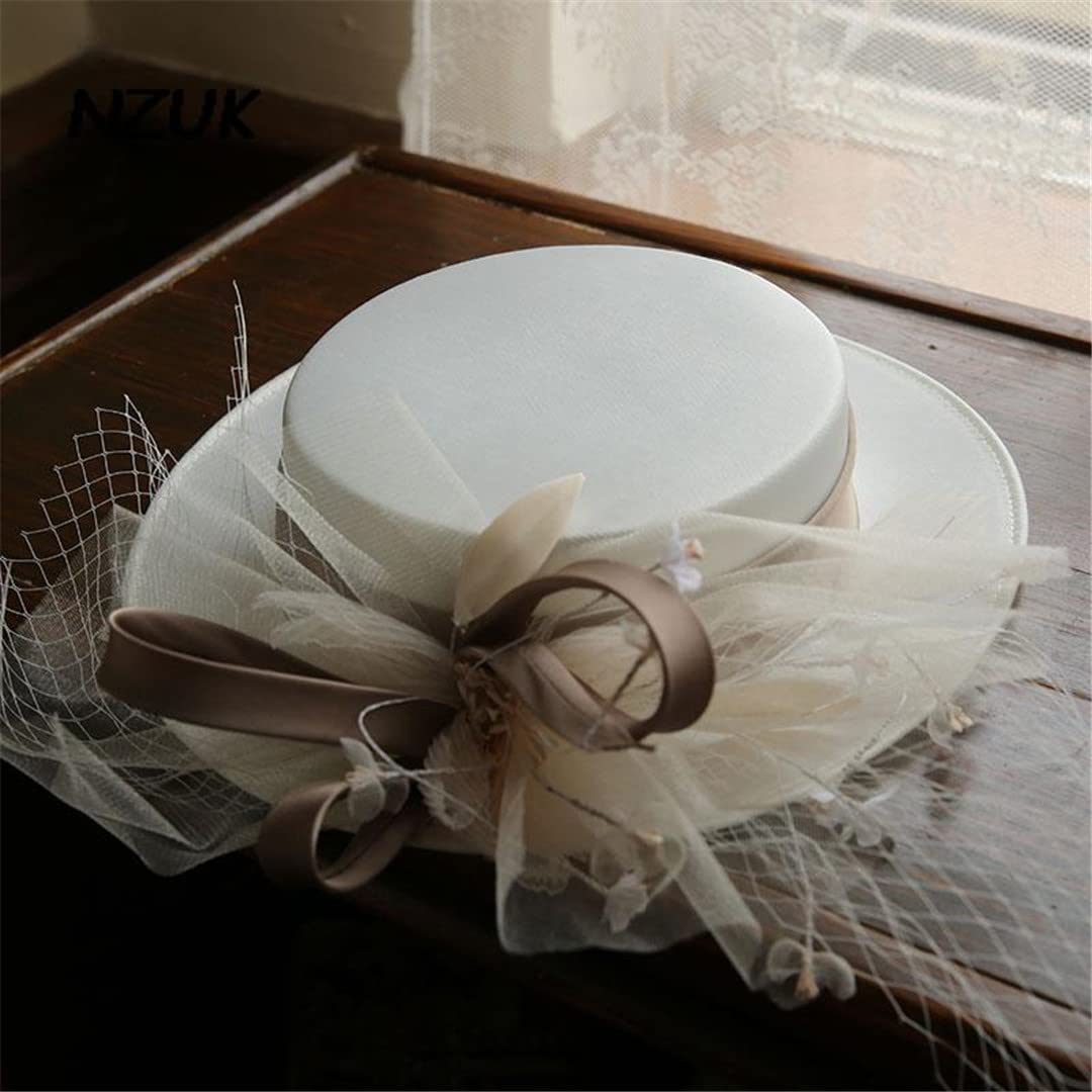 Vintage Wedding Hat Ladies Bow Mesh Bridal Hat White Wedding Accessories Bridal Charming Wedding Hat M56-58cm