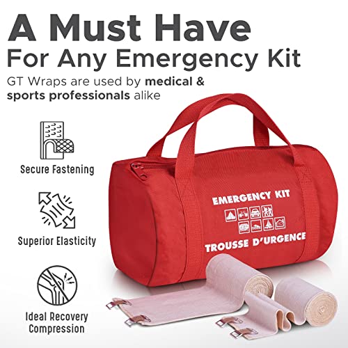 Premium Elastic Bandage Wraps (4" 2pack & 3" 2Pack) Metal Clip Fasteners - GT Latex Free Roll for Sprains & Injuries