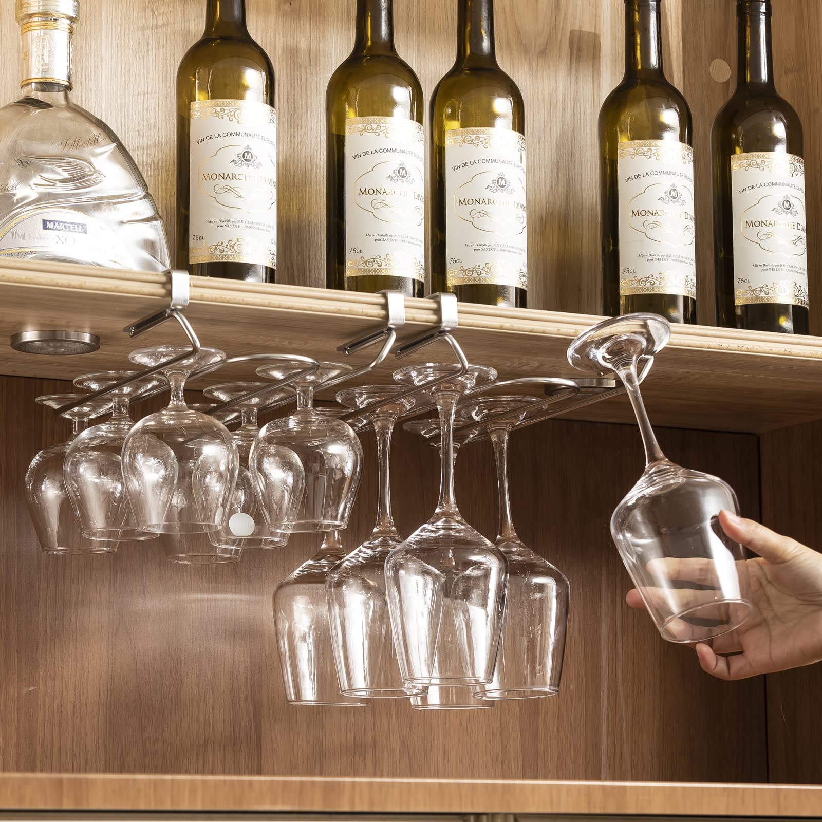 Tiilan Under Cabinet Stemware Rack, Hanging Wine Glass Holder for Kitchen, Bar, Pub - Stainless Steel, Pack of 1