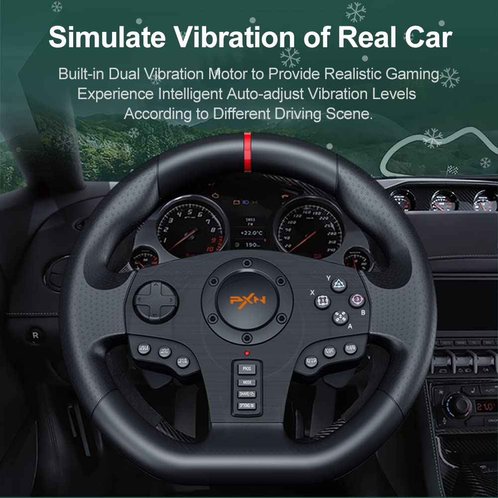 PXN V900 PC Steering Wheel with Pedals and Shift Paddle Universal Usb Car Sim 270/900 Degree Racing Wheel Compatible with PS3,PS4,Xbox,One,Xbox Series X/S,PC,Switch,Android TV (Christmas Gift Box)