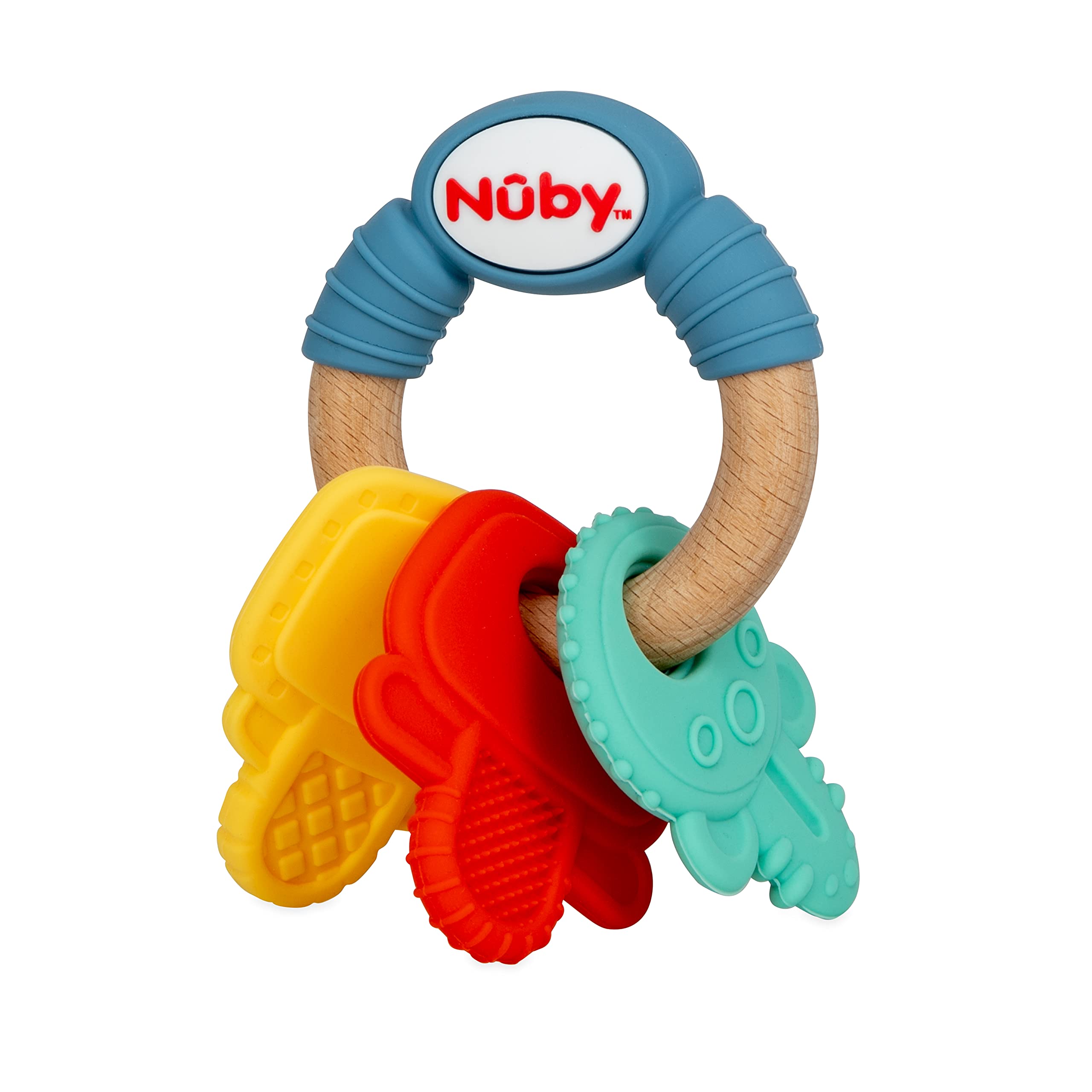 Nuby Natural Wood & Silicone Teether Keys- 3M+, Multi (6907)