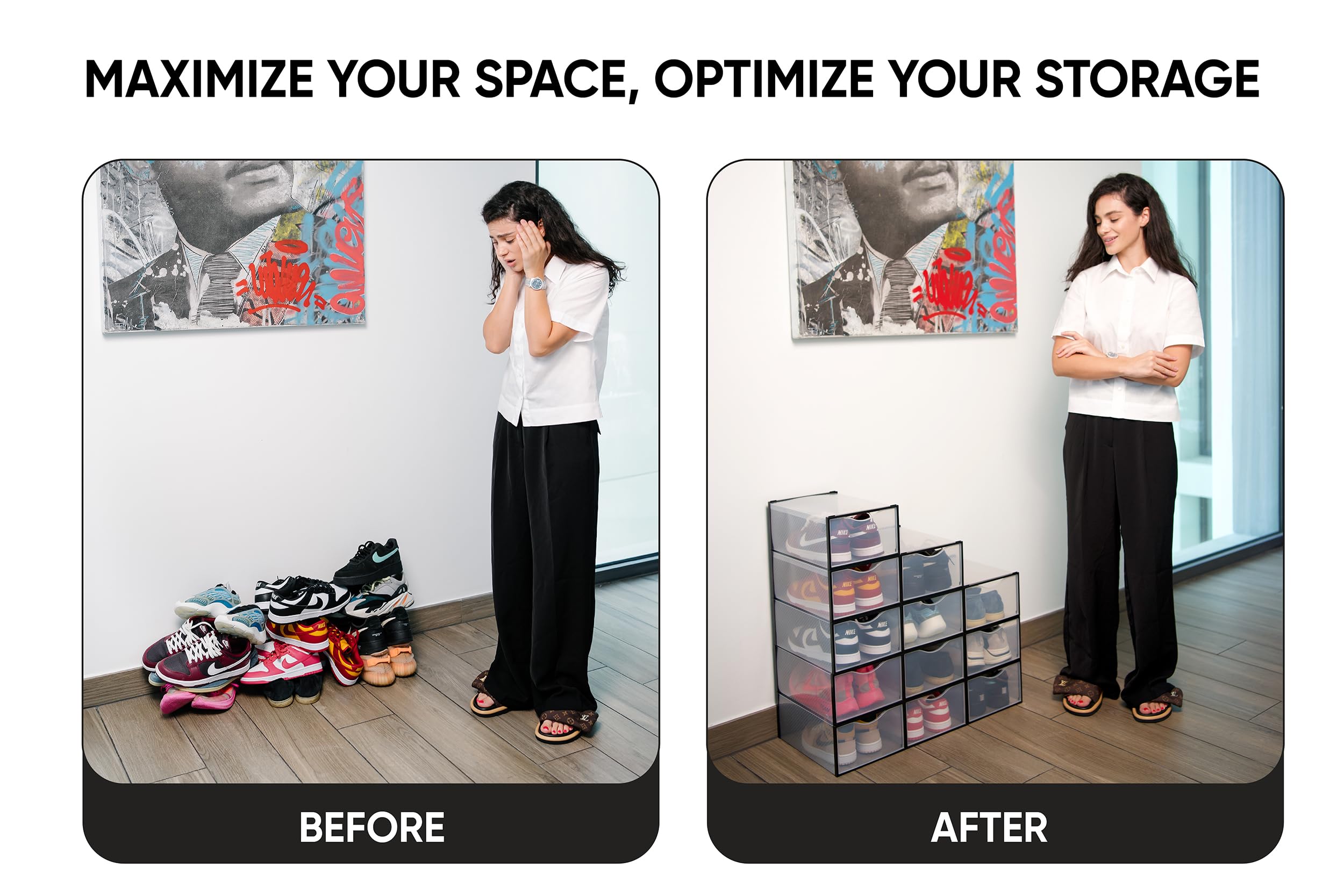 Shoe Storage Cabinet: Closet Organizer and Storage Solution - Shoe Organizer for Closet, Organizador de Zapatos, closet shoe organizer, shoe box, clear shoe boxes stackable, 12 packs + FREE EBOOK !
