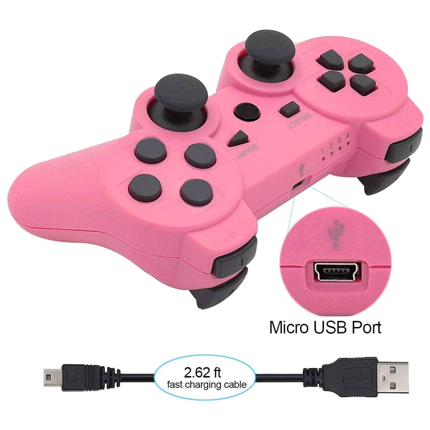 PS3 Controller Wireless, Gaming Remote Joystick for Playstation 3 with Charger Cable Cord (Black, Pink, White, Blue)
