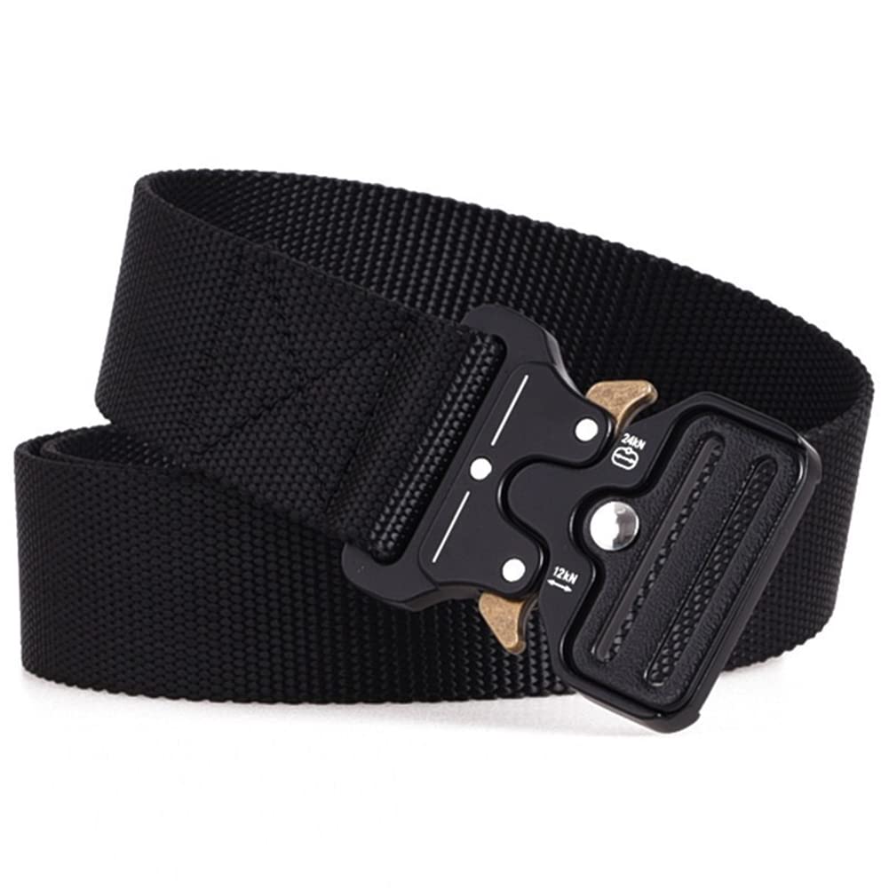 VISDEA Mens Tactical Belt Quick Release Black Canvas Belts For Men (Black, 125cm Suit for pant size < 43 inch)