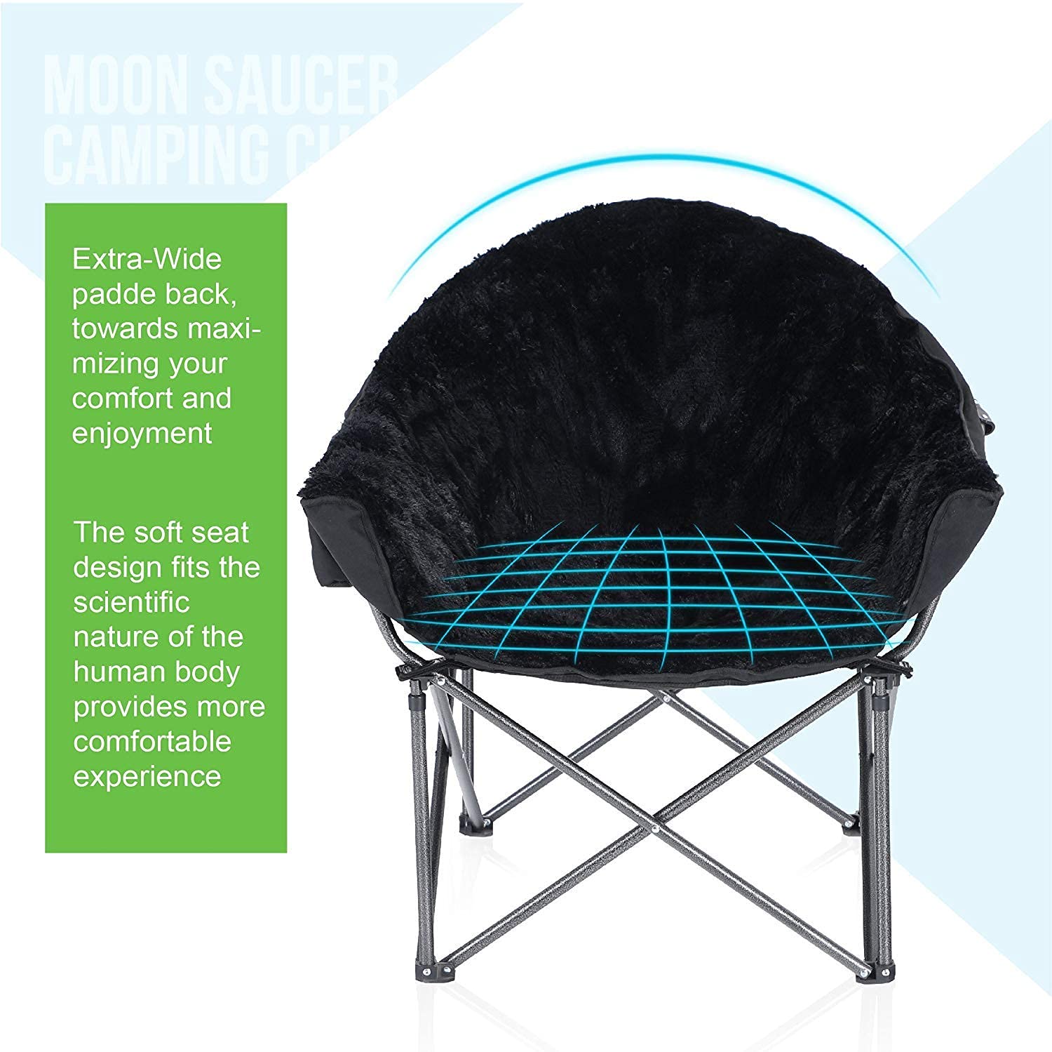 Oversized Portable Folding Comfy Saucer Plush Moon Dorm Chairs for Camping, Outdoor, Bedroom with Carry Bag Support 350lbs