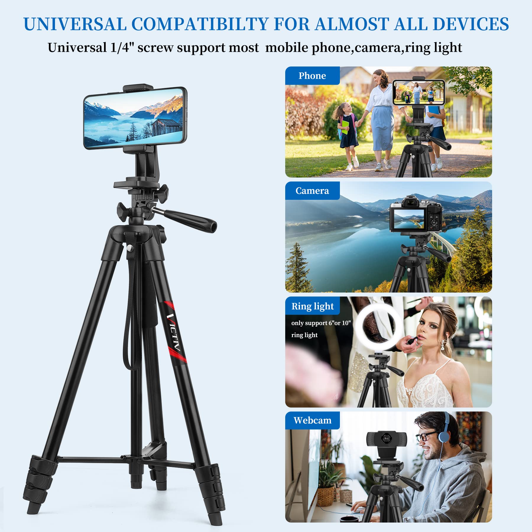 Tripod for Camera, 63 inch Tall Camera tripod stand, Lightweight Cell Phone Tripod Stand with Remote, Compatible with iPhone/Android/Camera, Perfect for Video Recording/Selfies/Live Stream/Vlogging