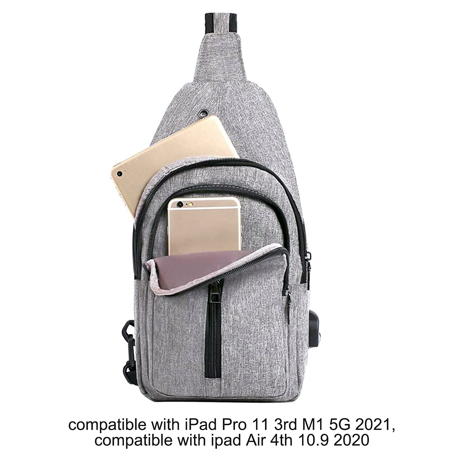 MOSISO Rope Sling Bag Hiking Daypack Unbalance Backpack with USB Charging Port, Dark Gray