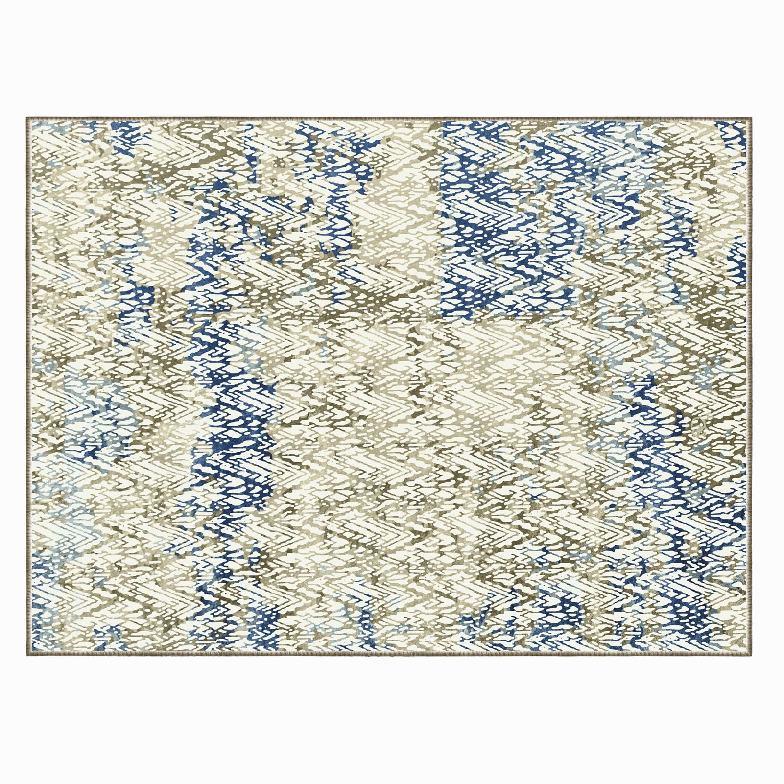 Modern Abstract Area Rug Beige Blue Geometric Distressed Comfort Bedside Rugs Stain Shedding Resistant Large Floor Carpet for Living Room Dining Bedroom,Machine Washable,8x10 Feet,Rectangle