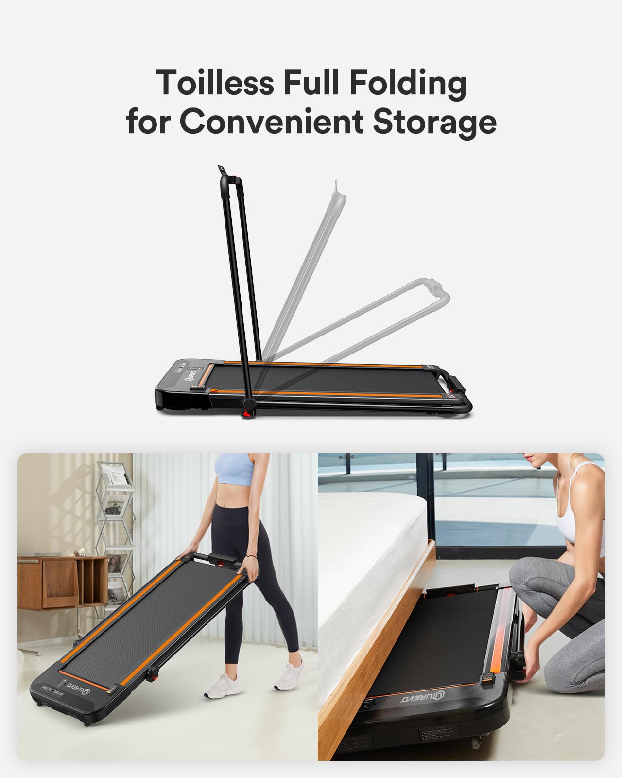 UREVO Under Desk Treadmills, 2.5HP Folding Treadmill with Dual LED Display & Remote, 2 in 1 Treadmills for Home Office, Walking Pad Treadmill 265 lbs Weight Capacity