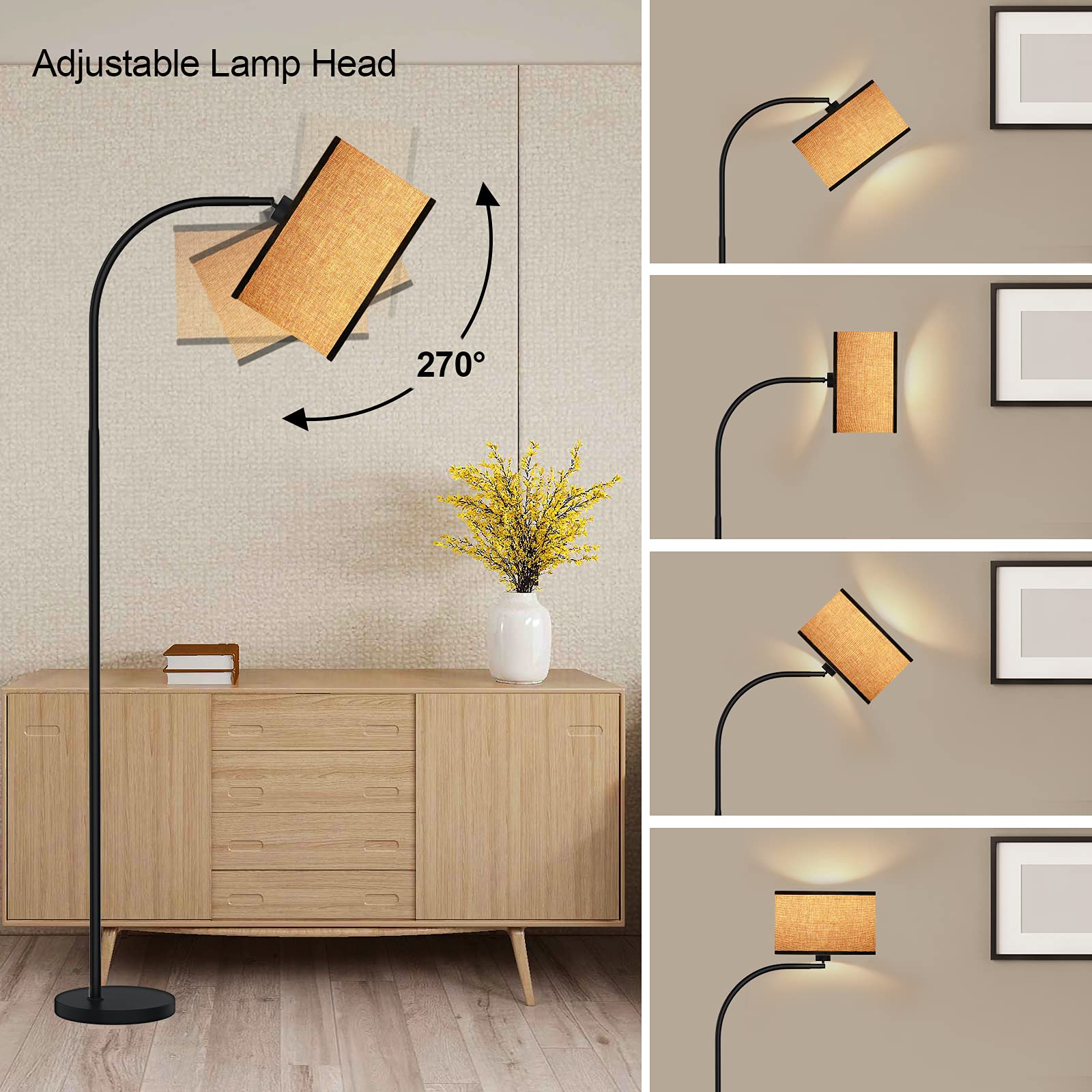 ROTTOGOON Floor Lamp for Living Room, Industrial LED Standing Lamp with 2 Lamp Shades (Grey/White), Classic Tall Reading Pole Lamp with LED Bulb, Modern Adjustable Black Floor Lamp for Bedroom Study