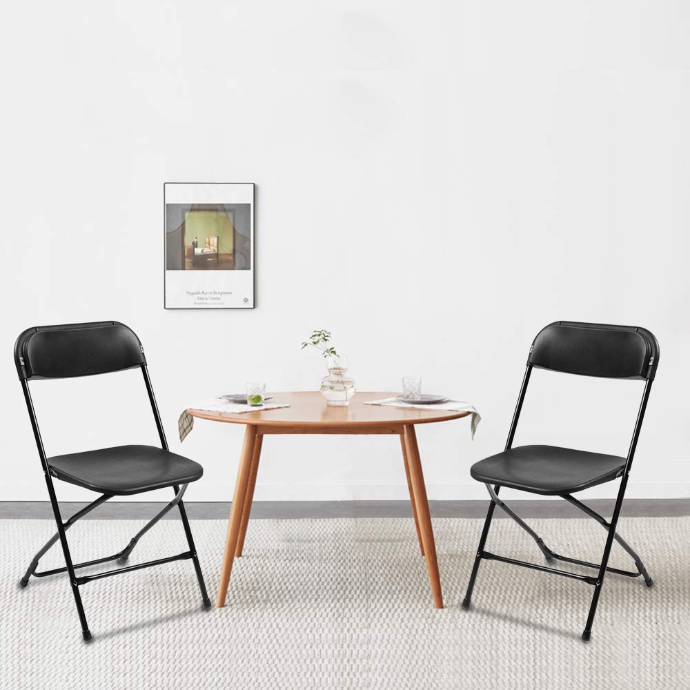 PackJoy 5 Pack Black Plastic Folding Chairs Premium Steel Frame Portable Stackable Metal Fold Up Chair for Events Office Wedding Party Pic