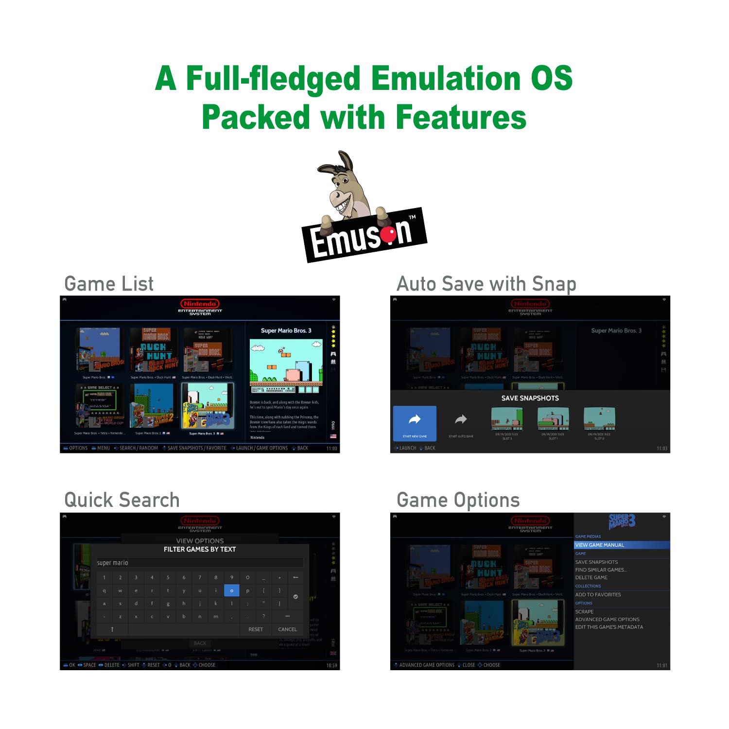 Sonicon Emuson Emulation Board Replaces Raspberry Pi 3B+, Mini Computer w/ 148 Emulators Preloaded, RetroPie ROM Downloader for Arcade Cabinet Retro Gaming (8GB + 128GB)