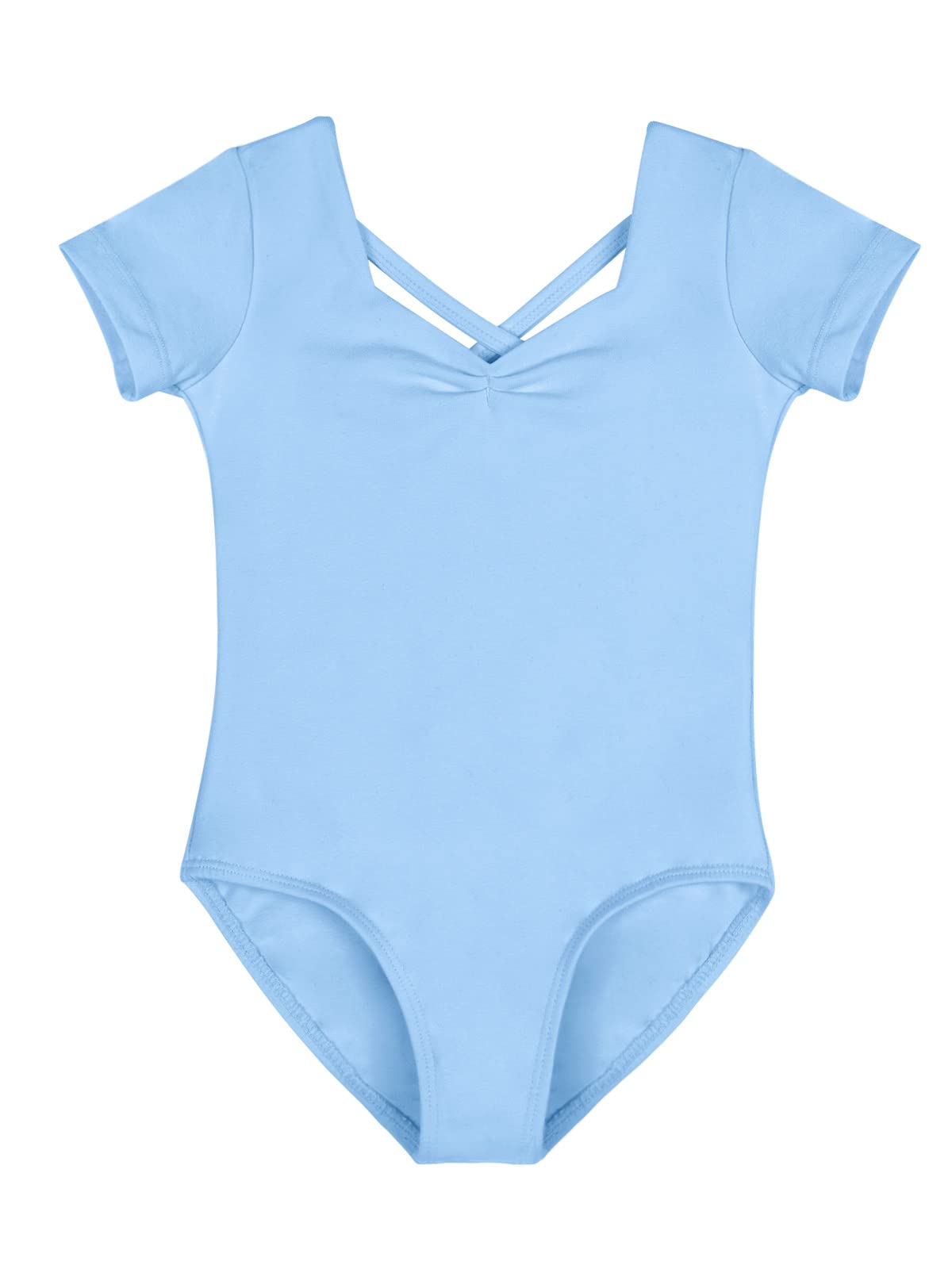 SISIDOLLS Girls Dance Leotard Heart Neckline Front Double Layer Short Sleeve Basic Ballet leotards for 2-8Y (Blue, 2-3T)