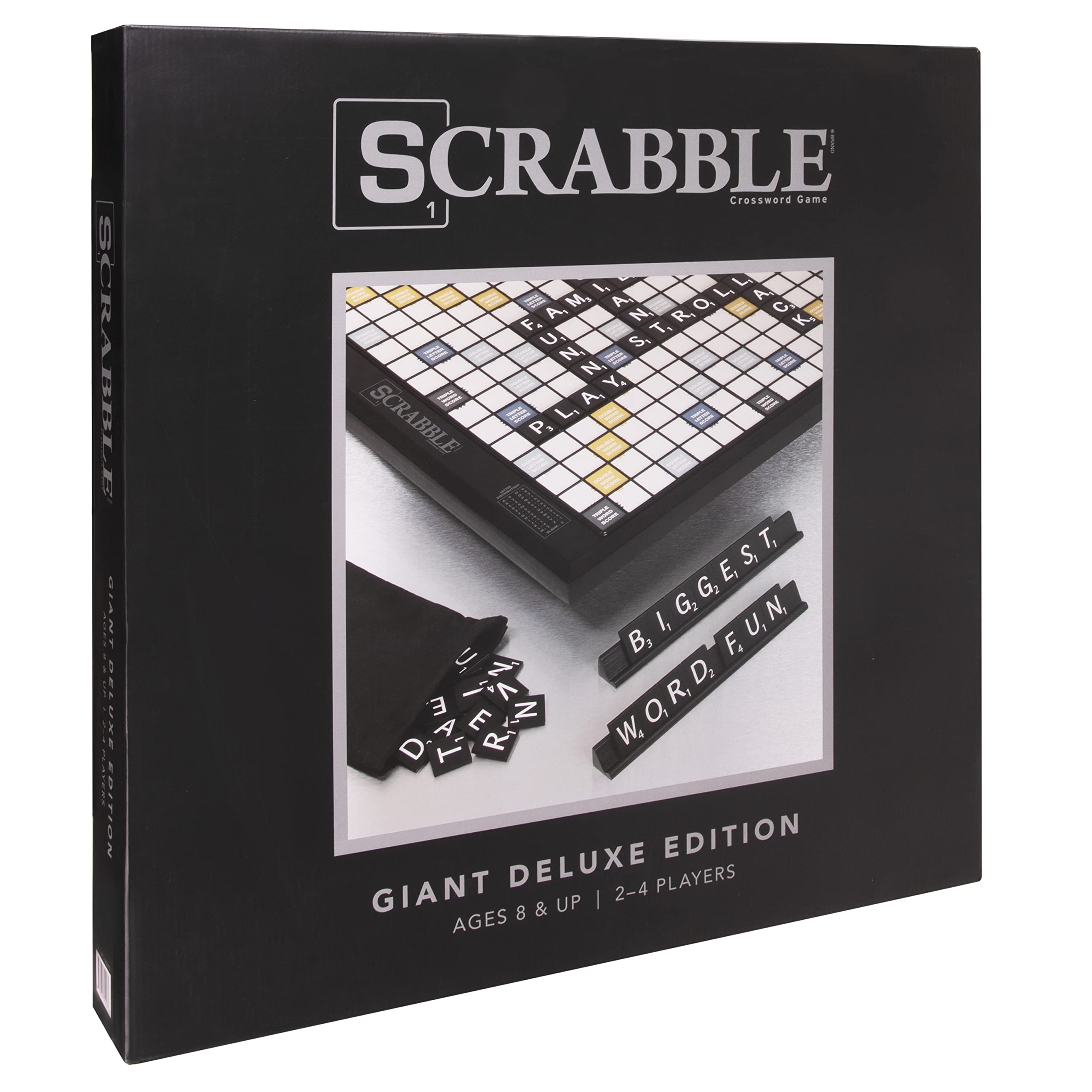 Scrabble Deluxe Black Edition Board Game with Rotating Wooden Deluxe Turntable High End Scrabble Board Game - Scrabble Game Rotating Board Adults - Deluxe Edition Large Tiles Luxury