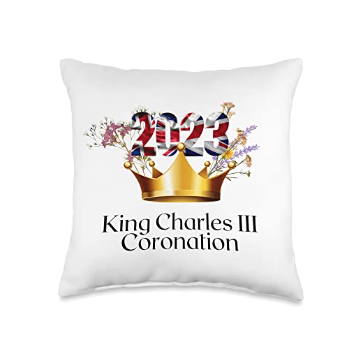 Visit King Charles Coronation 2023 Gifts Store King Charles III Royal Family Coronation Souvenir 2023 Gifts Throw Pillow, 16x16, Multicolor