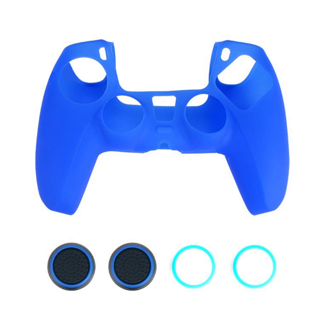 PS5 Anti-Slip Silicone Case Cover for Playstation 5 DualSense Wireless Controller with 4 Thumb Grip Caps (Blue)