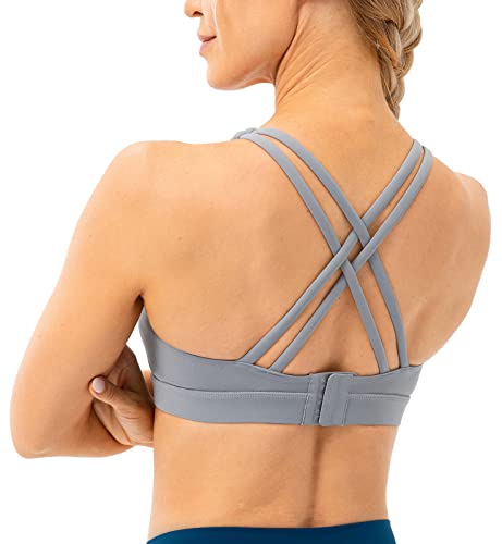 Ukaste Women's Strappy Sports Bra Medium Support Yoga Running Training Bras (Blue Gray, 4)