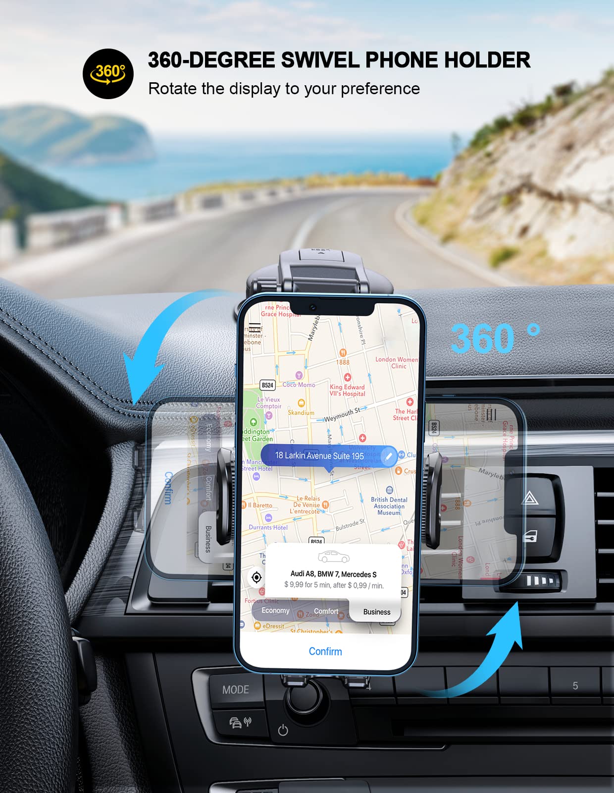 TEUMI Phone Mount for Car, [Military-Grade Super Suction] Car Phone Holder Mount, 360° Rotate Cell Phone Holder Car Dashboard Windshield Car Mount Compatible with iPhone 13 12 11 Pro Max, 4”-7”