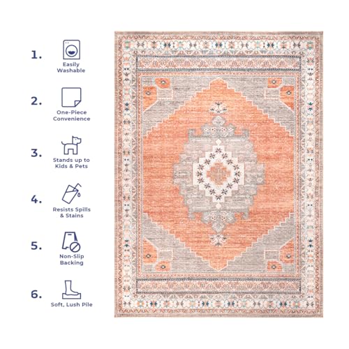 nuLOOM Alicia Machine Washable Medallion Ultra Thin Runner Rug, 2' 6" x 8', Rust