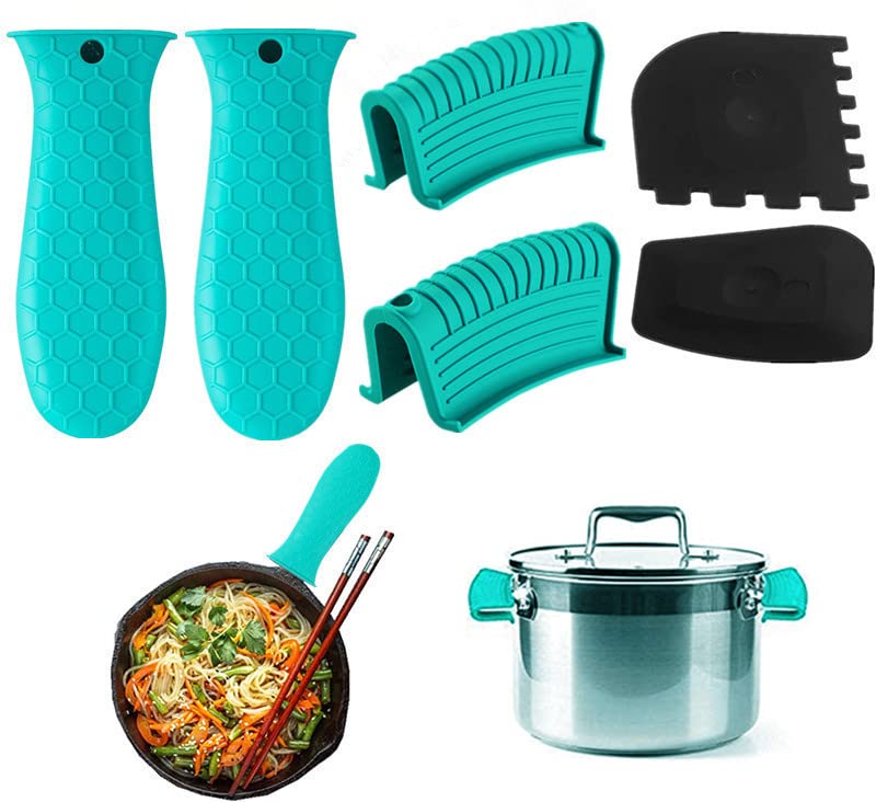 Silicone Hot Handle Holder,6PCS Pan Handle Sleeve Pot Holders Cover Green, Non Slip Rubber Pot Holders for Kitchen Heat Resistant, Handles Grip Covers for Cast Iron Skillets Frying Pans Casserole