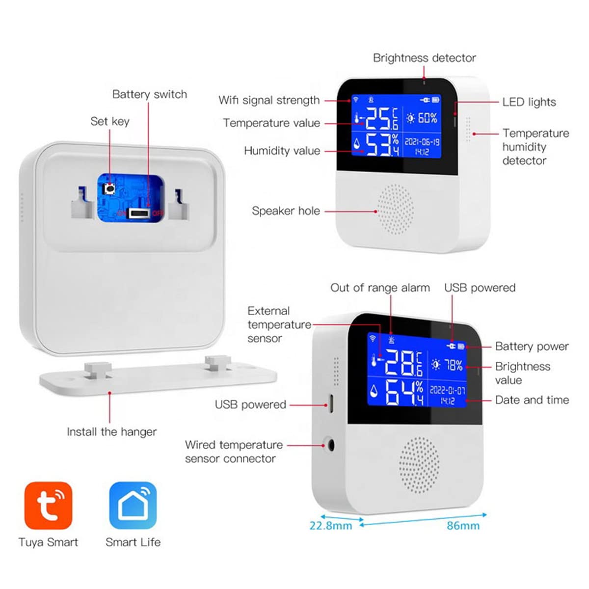 Wi-Fi Temperature Hygrometer Sensor with Probe, Indoor Thermometer Humidity Sensor, If Link with a TUYA Plug or IR Remote, Smart Control Heating Fan Cooling & Humidifier Compatible with Alexa