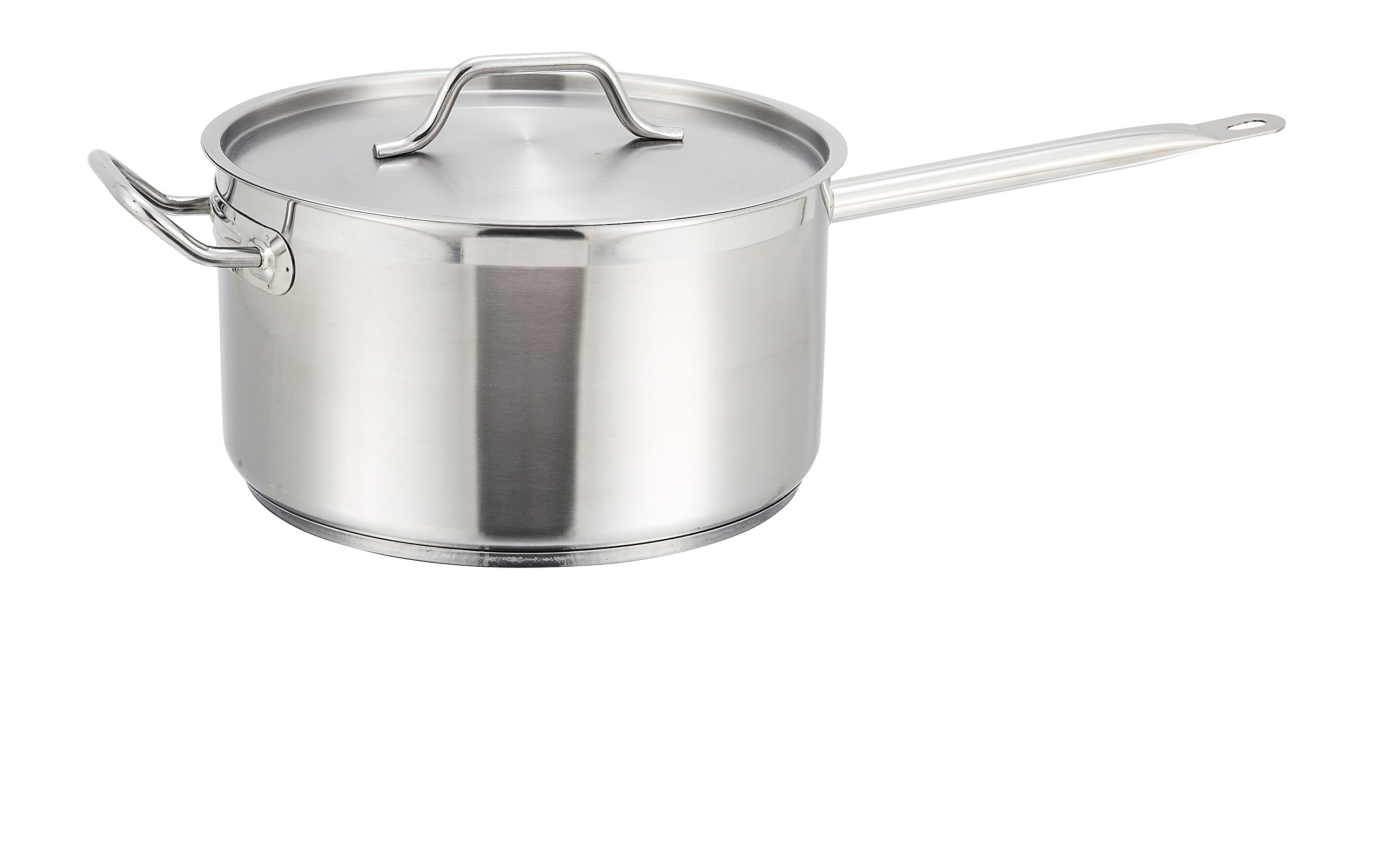 Winco SSSP-10, 10-Quart Stainless Steel Sauce Pan With Cover Helper Handle, Classic SaucePot with Lid