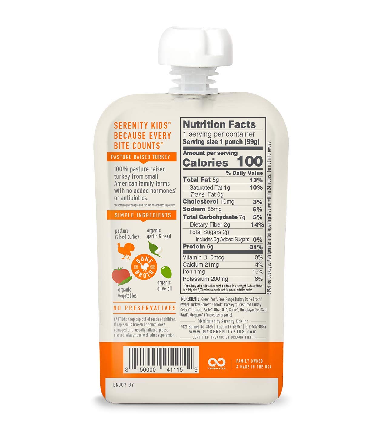 Serenity Kids Bone Broth Puree Made With Organic Veggies | Clean Label Project Purity Award Certified | 3.5 Ounce BPA-Free Pouch | Pasture Raised Turkey Bolognese | 6 Count