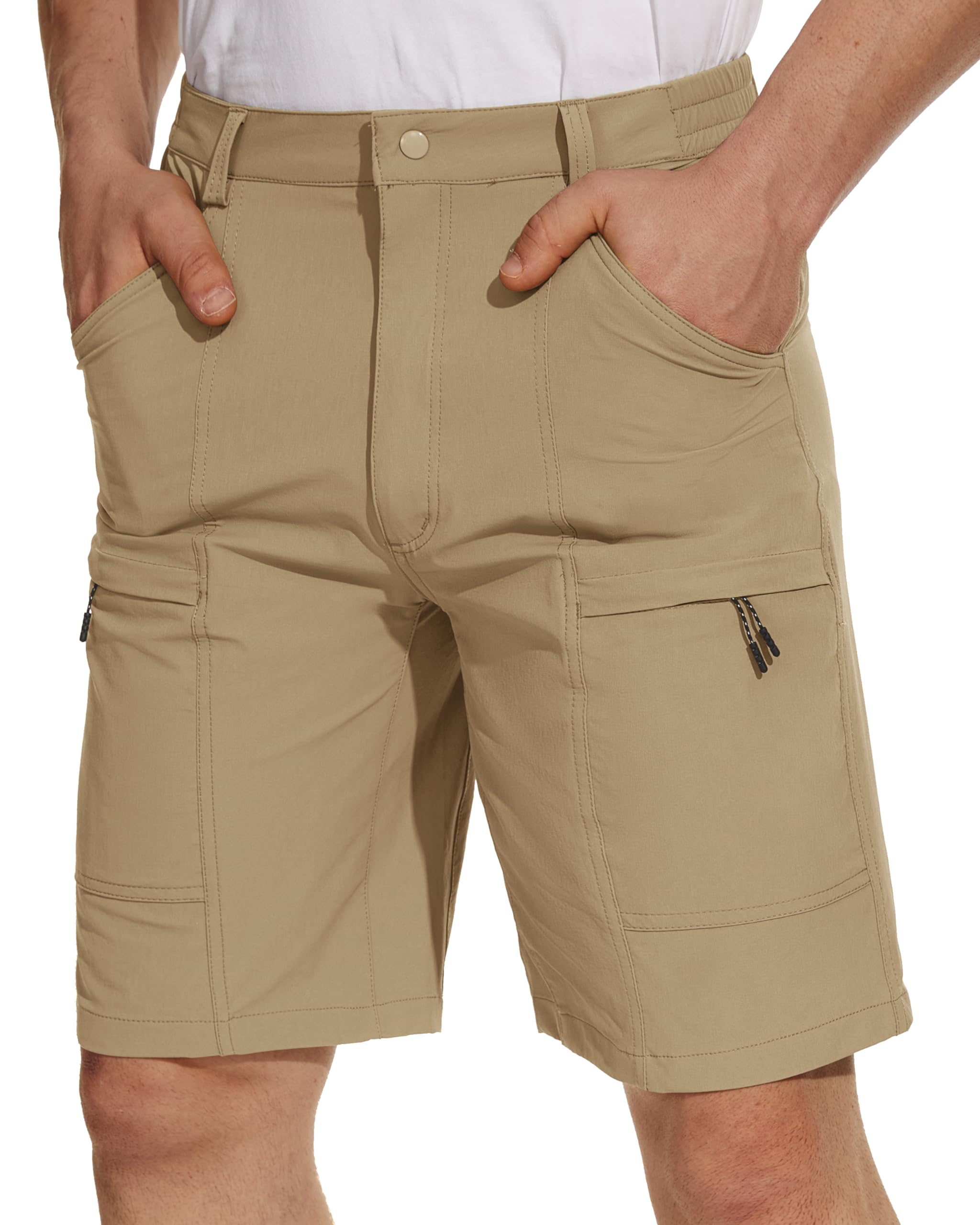 TACVASEN Hiking Shorts Men Quick Dry Water Resistant Summer Shorts for Cargo Fishing Work with 5 Zipper Pockets Khaki 38