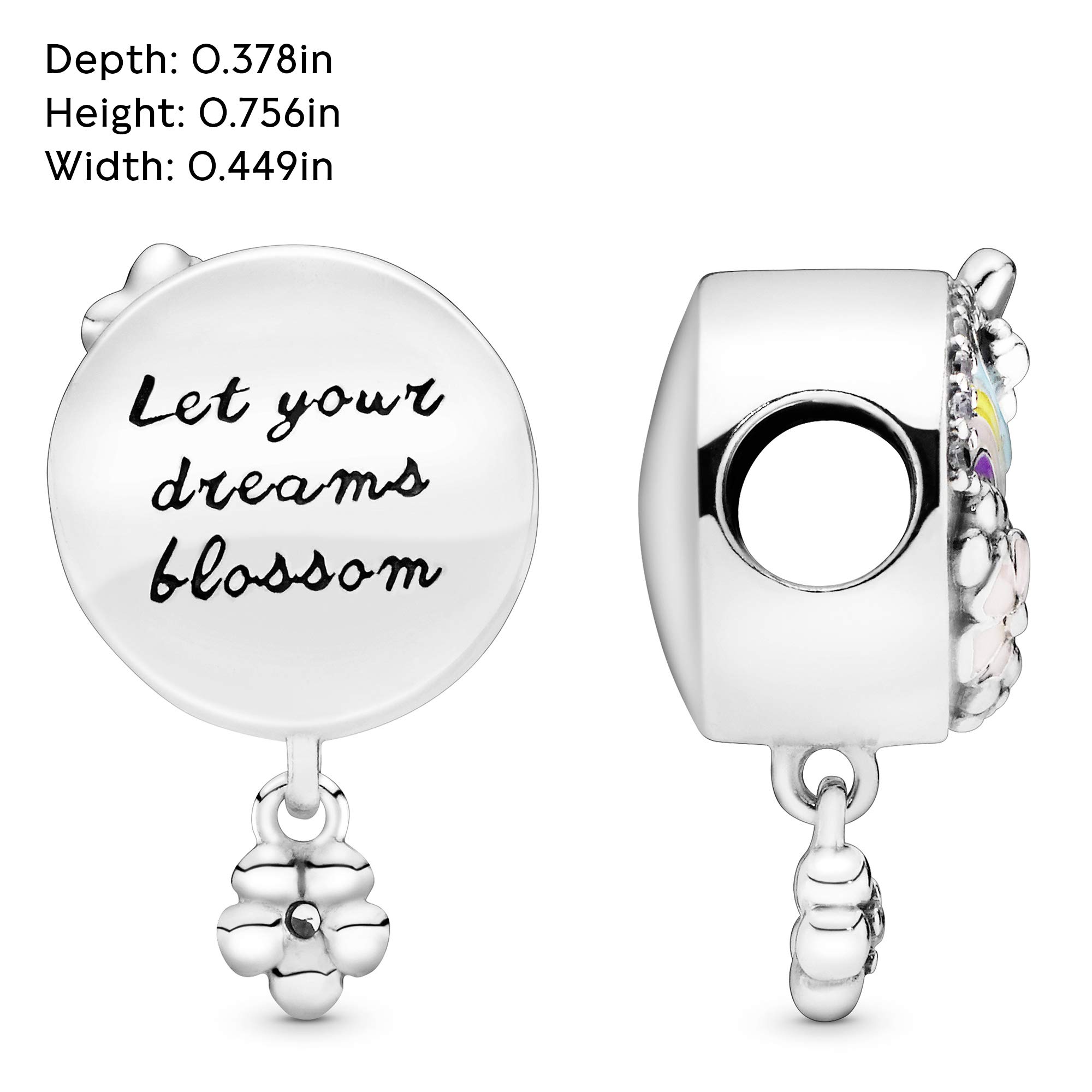 Pandora Jewelry Rainbow and Flower Dangle Cubic Zirconia Charm in Sterling Silver