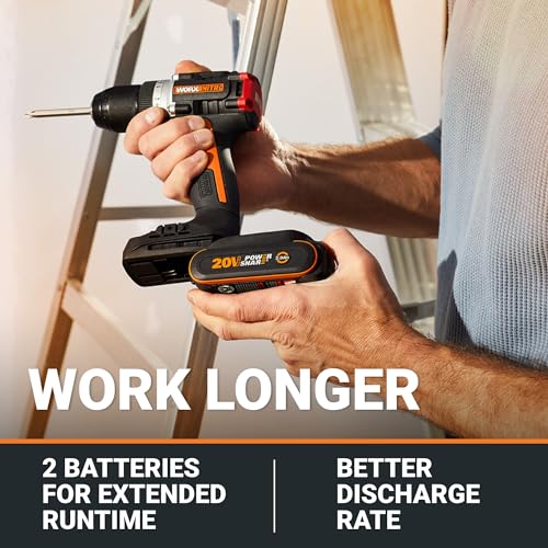 Worx Nitro 20V Cordless 1/2" Drill Driver with Brushless Motor, Compact & Lightweight Drill Set Only 6" and 3 lbs., Cordless Drill Power Share Compatible WX130L β Batteries & Charger Included