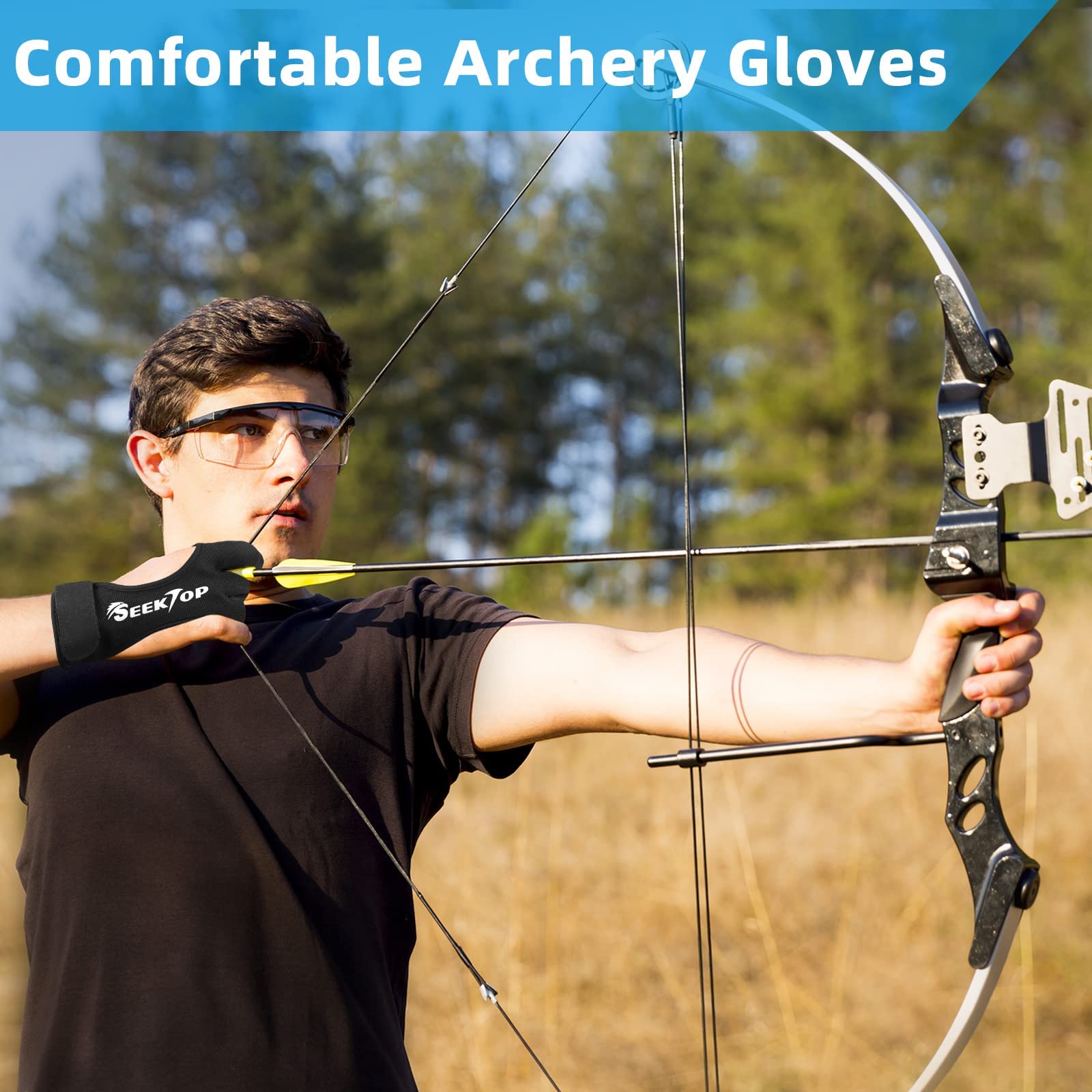 Seektop Archery Gloves Adjustable Archery Back Arrow Quiver Holder for Youth Adults (L+Green)