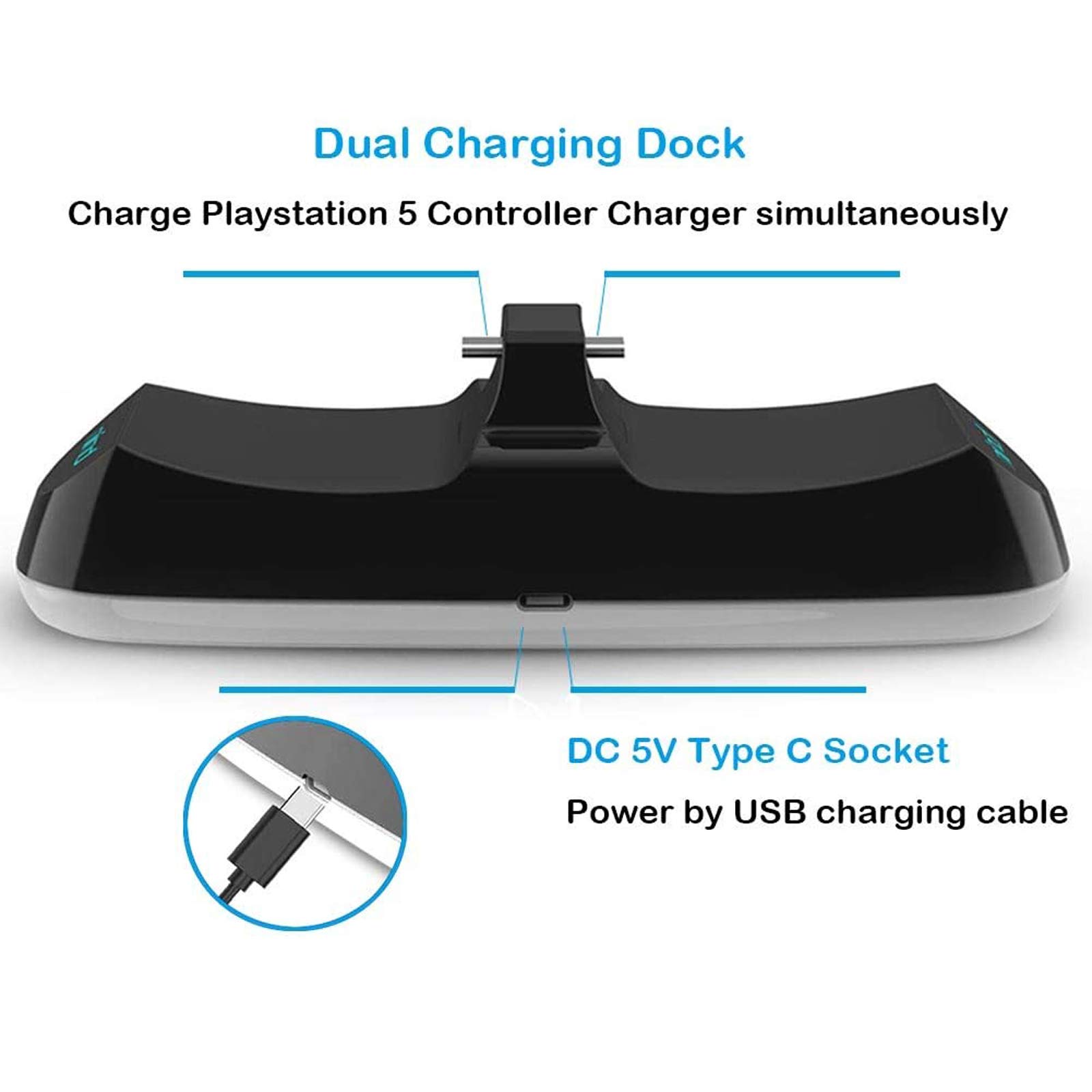 PS5 Controller Charging Station, with LED Indicator Dual USB Fast Charging Dock Station Stand for Playstation 5 PS5 DualSense Controller. (Black)
