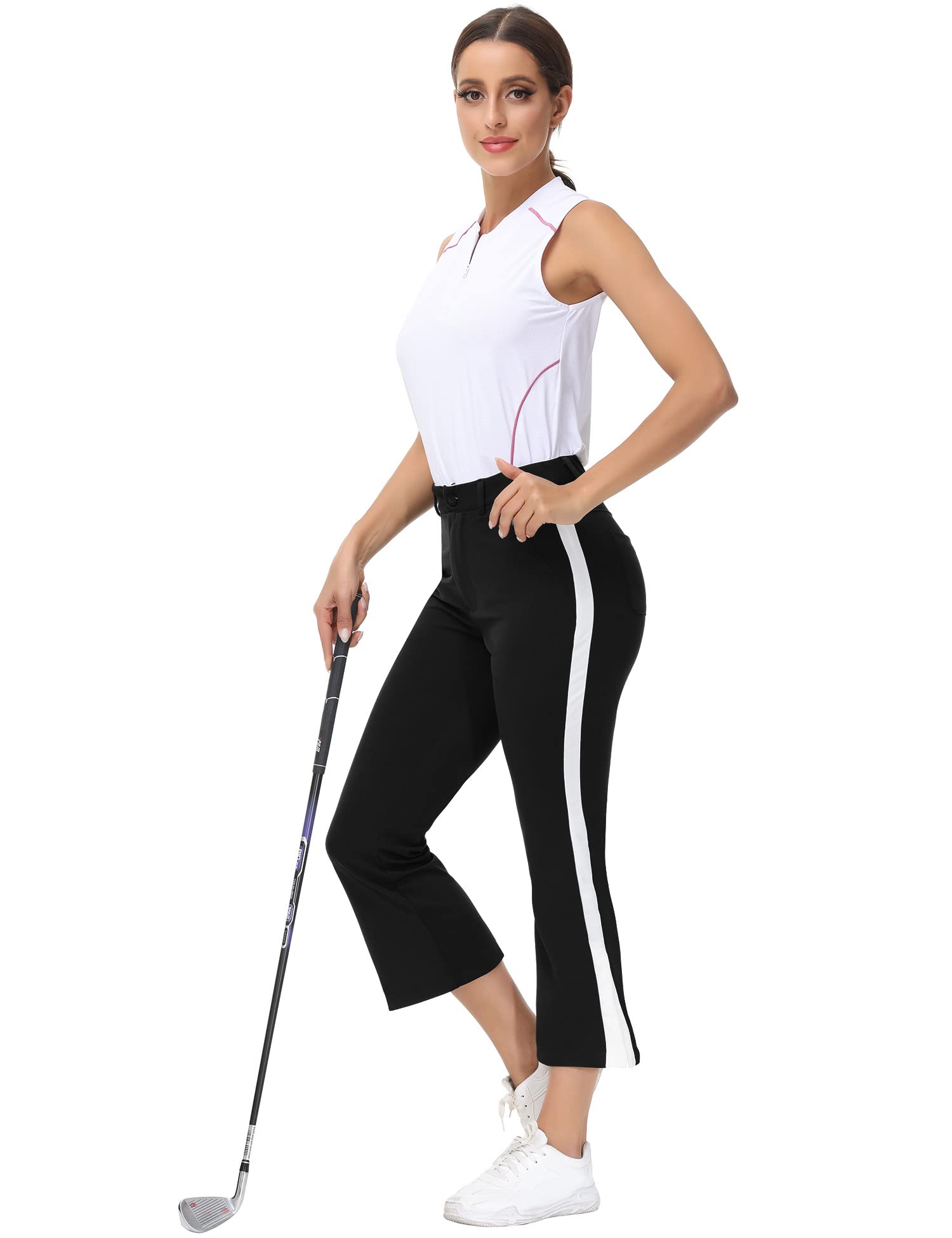 TFSDOD Elastic Waist Ankle Pants Women 4 Pockets Relaxed Boot-Cut Stretchy Sweatpants for Athletic/Golf/Lounge/Work Black L