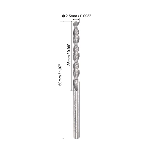 uxcell Solid Carbide Twist Drill Bits 2.5mm, Metric Left Hand Spiral Flutes Straight Shank Tungsten Steel Drilling Tool for Stainless Steel Alloy Metal