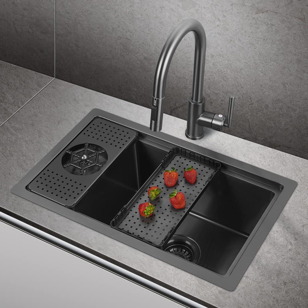 NAVNKA Black Bar Sink with Glass Rinser, 23inch Stainless Steel Small Bar Sink for Bar,Cafe,Restaurant.
