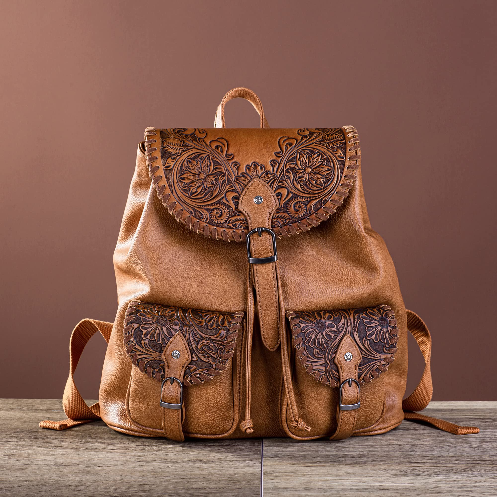 Montana West Western Tooled Collection Backpack Large Travel Western Backpack for Women MW1173-9110BR