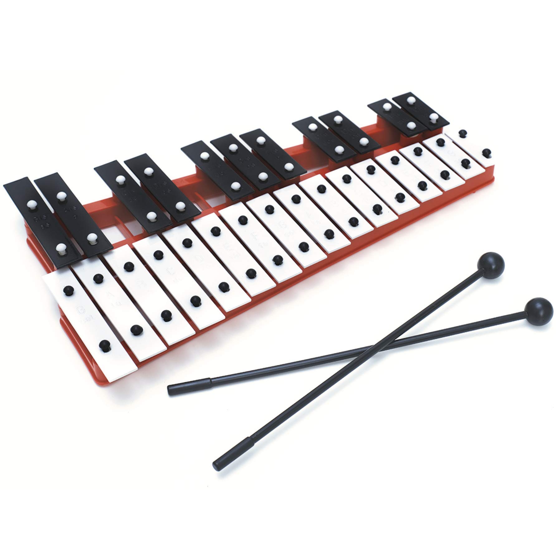 Professional Red Plastic Soprano Glockenspiel Xylophone with 27 Metal Keys & Notes Engraved into Keys - Includes 2 Plastic Beaters