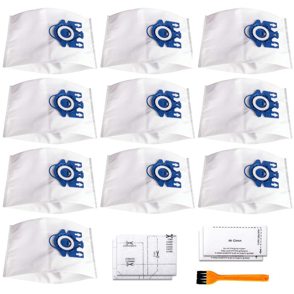 Replacement AirClean 3D Efficiency Dust Bag for Miele Type GN vacuum bags Compatible with Miele S2, S5, S8, Classic C1, Complete C2 and Complete C3 Series (10 Bags & 2 Filters)