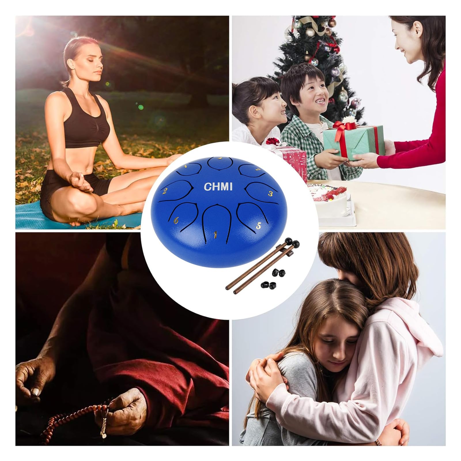 Rain Drum for Outside,Steel Tongue Drum,8 Notes 6 inches Rain Music Maker Outside with Bag, Hand Pan Drums with Music Book and Mallets, D Key Tongue Drum (Blue)