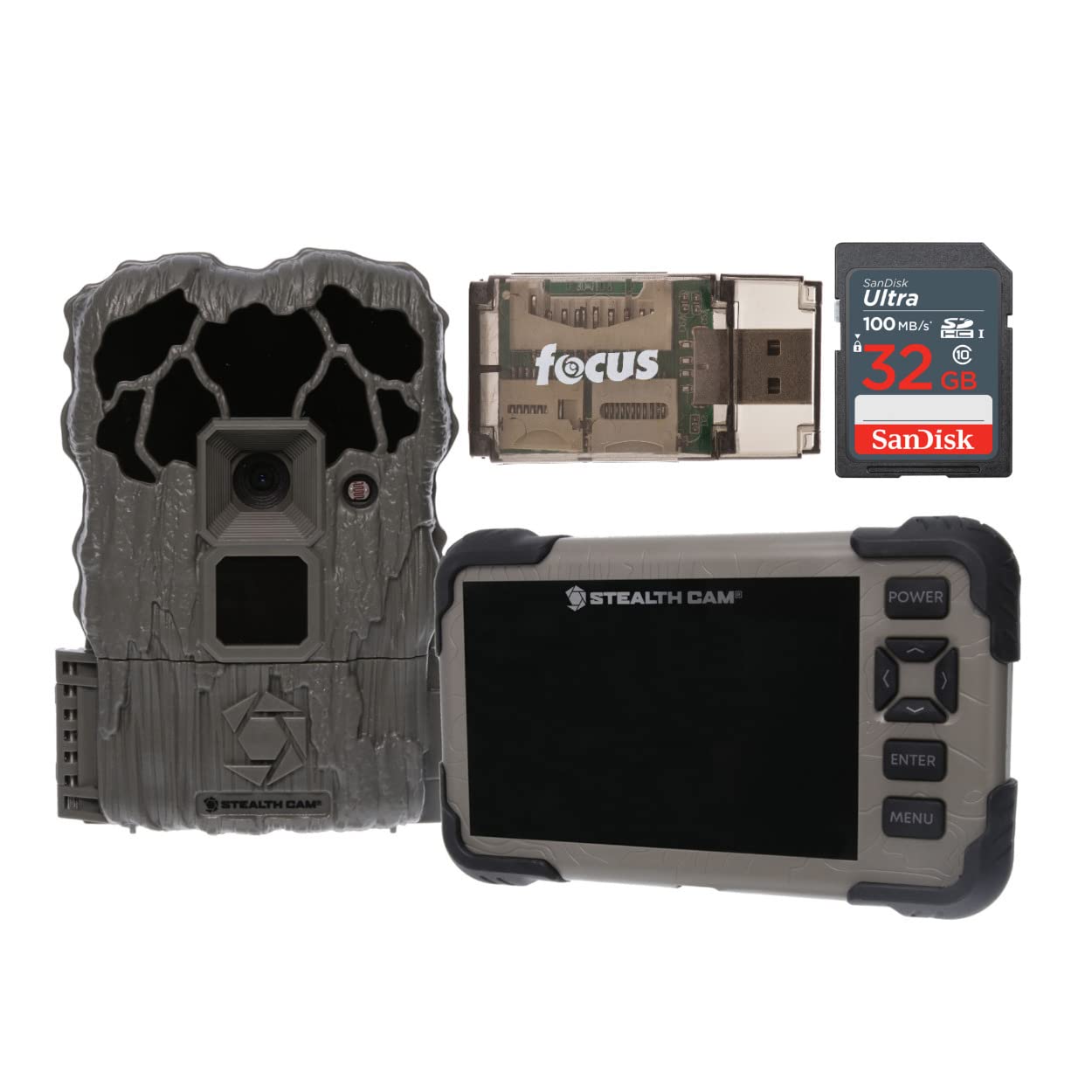 Stealth Cam QS22 22MP Trail Camera and HMW Trail Cam Viewer Bundle with 32GB Ultra SDHC UHS-I Memory Card and Focus All-In-One High Speed USB 2.0 Card Reader Bundle (3 Items)