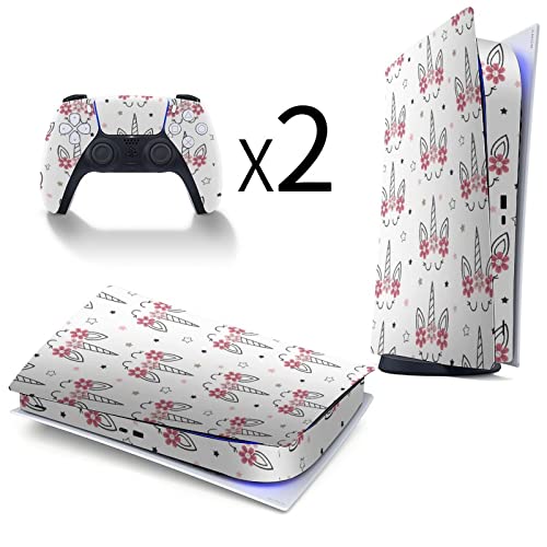 Unicorn Face and Cloud Full Protective Skin Cover Design Wrap Decal Sticker Compatible with PS5 Digital Edition Console and Controller
