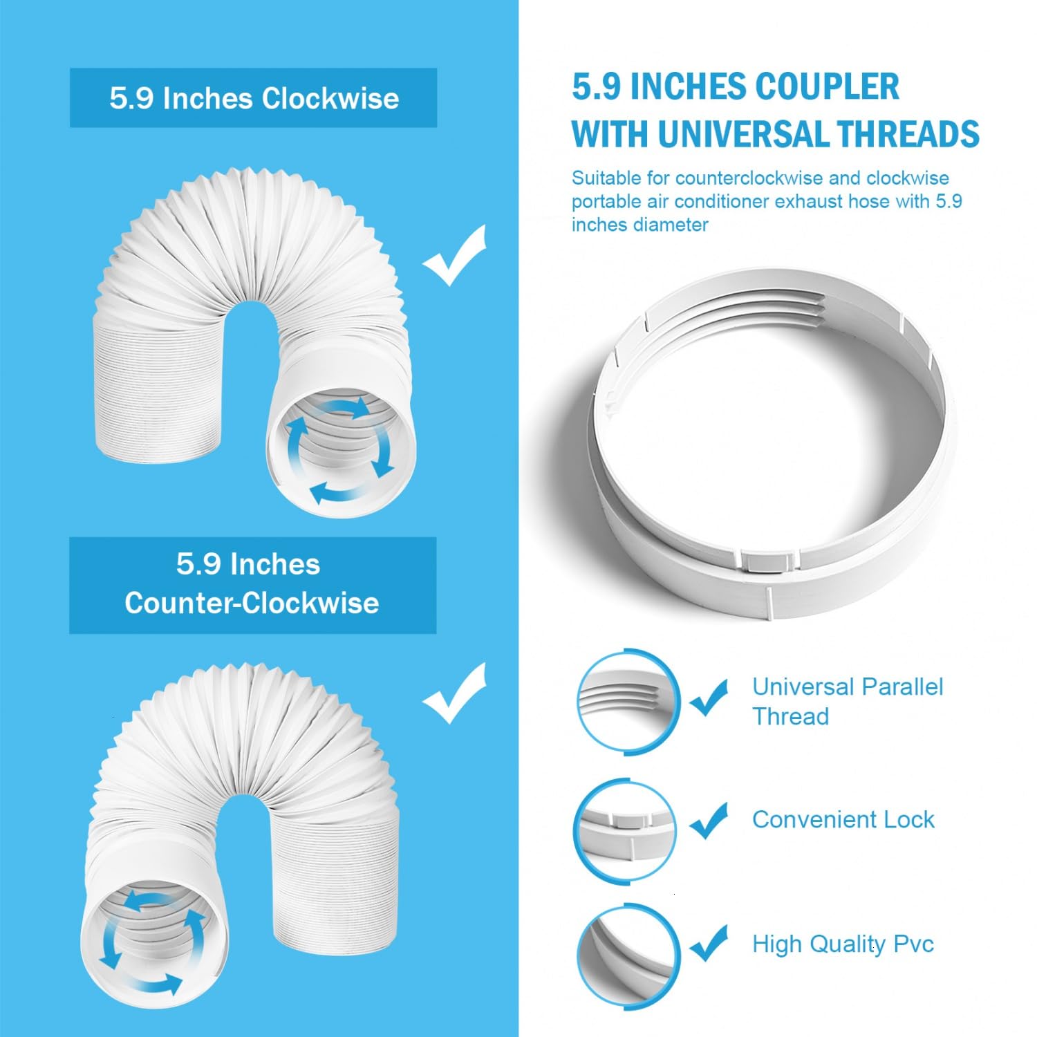 YoleShy Portable Air Conditioner Window Kit with Coupler Adjustable Window Seal for AC Unit, Sliding AC Vent Kit for 5 inches Exhaust Hose