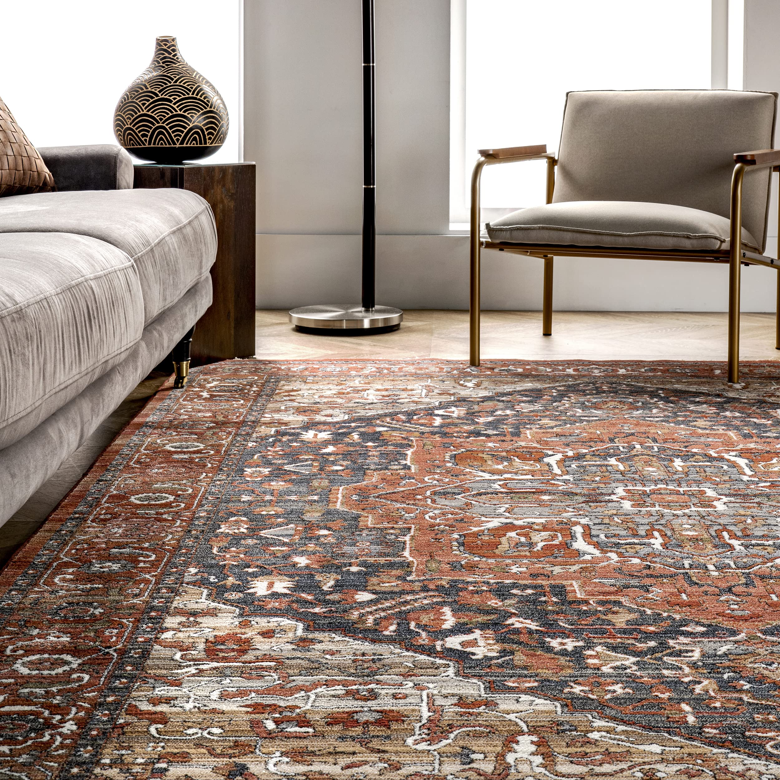 nuLOOM Oliveira Floral Medallion Fringe Area Rug, 7x10, Red